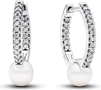 Pandora Timeless Behandelte Süßwasserzuchtperle & Pavé Creolen aus Sterling Silber mit Zirkonia, 293171C01