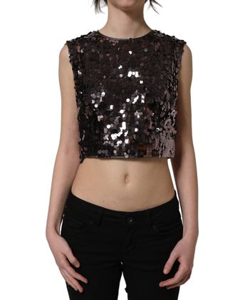 Dolce & Gabbana Womens Purple Sequined Sleeveless Cropped Tank Top Nylon