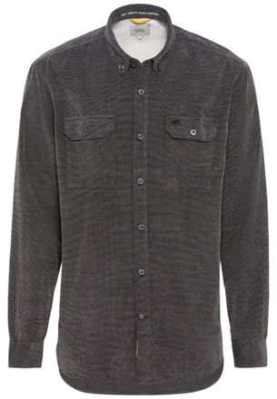 Camel Active Herren Langarmhemd aus gebrochenem Kord Schwarz, menswear-5XL