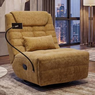 Mendler Relaxsessel HWC-P92, TV-Sessel Fernsehsessel, drehbar Kippfunktion Handyhalterung, Stoff Chenille (260g/m&sup2;) - gelb