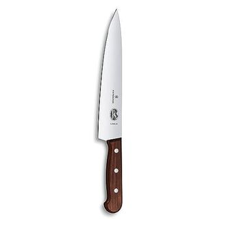 Victorinox by Swiss Army Wood, Couteau à trancher professionnel, Lame extra-tranchante, tranchant droit, 22 cm, Manche en bois noble, Acier inoxydable, brun