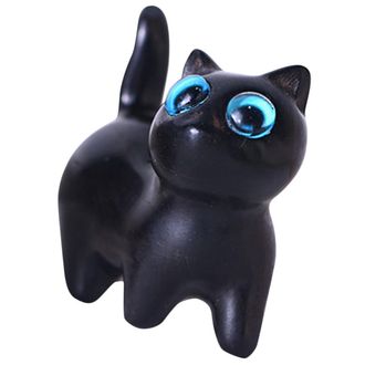 Hemobllo Handgeschnitzte Katzenstatue aus Schwarzem Holz Kleine Holzkatzen Skulptur als Tischdekoration f&uuml;r Wohnr&auml;ume