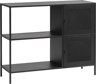 DRAWER Buffet 2 portes, 2 niches en métal L100cm - Noir - ABEL