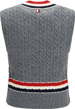 Thom Browne Cable-Knit Cricket V-Neck Vest - Gray