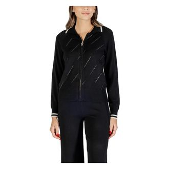 Liu Jo Strickjacke mit Rei&szlig;verschluss und funkelnden Eins&auml;tzen - - Knitwear - Damen - Schwarzk - L