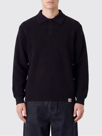 Carhartt Work in Progress Lang&auml;rmeliges Baumwollstrick-Poloshirt von mit geripptem Kragen