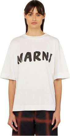 Marni Femme, Tops, Blanc, Taille: 34 FR Logo Print T-Shirt