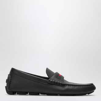 Gucci Herren-Driver-Loafer aus schwarzem Leder mit Webband
