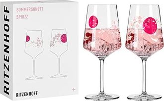 Ritzenhoff 3461007 Aperitif-Glas Sprizz 2er-Set 500 ml - Serie Sommersonett Nr. 13 + 14 mit Asia-Motiv Pink - Made in Germany