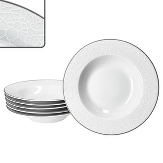MamboCat 6er Set Venedig Suppenteller I 150ml, &Oslash;21,5cm I wei&szlig;es elegantes Porzellan Geschirr I 6 Personen I tiefe Teller mit Relief in Kieselstein-Optik f&uuml;r Sa