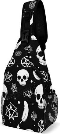 Generic Sacoche Homme Bandouliere Tableau magique gothique dr&ocirc;le avec un corbeau, un cr&acirc;ne de lune et une &eacute;toile, une sorci&egrave;re gothique Casual Sac Bandouli&egrave;re