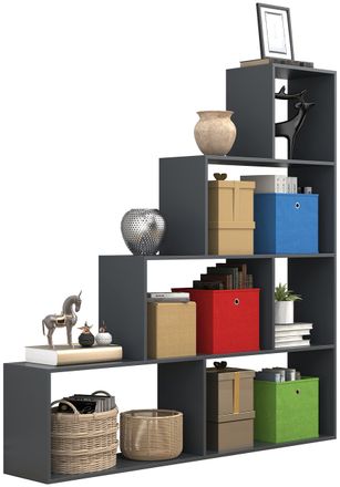 VCM Holz Stand Treppenregal Stufenregal Standregal Raumteiler B&uuml;cherregal Dubila L