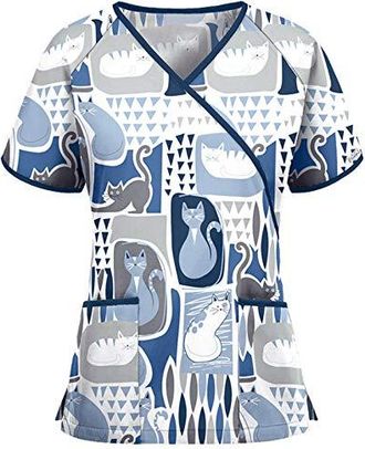 Generic Générique Tenue Aide Soignante Femme,Blouse Medicale Femme Chemisier Femme Chic Et Élégant Col en V Shirts Dété Haut pour Femme T-Shirts Manches Court