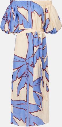 Johanna Ortiz Bedrucktes Off-Shoulder-Midikleid aus Leinen