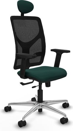 Piqueras y Crespo Stuhl mit 2D-Armen, h&ouml;henverstellbare Lendenwirbelst&uuml;tze und festes Kopfteil, ausgestattet mit Syncro/Traslack und Schneideschaum. Schwarz/Flaschengr&uuml;