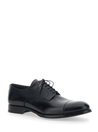 Lidfort Mens Lace-Up Brushed Leather Shoes Black Flat