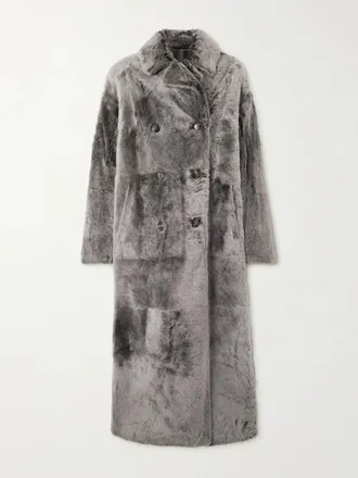 Yves Salomon Doppelreihiger Mantel Aus Shearling - Grün