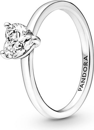 Pandora Pandora Timeless Funkelndes Herz Solitär-Ring aus 952 Sterling Silber mit klaren Cubic Zirkonia Steinchen 191165C01-50