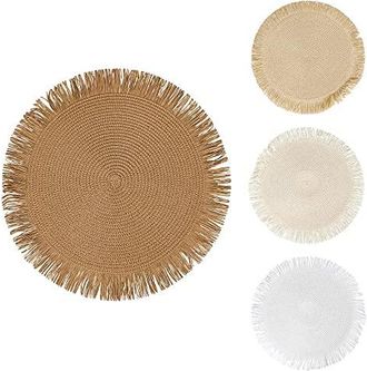 Villa D'Este Home Tivoli Set mit 4 runden Tischsets mit Fransen Ø 38 cm, Shades of Chocolate