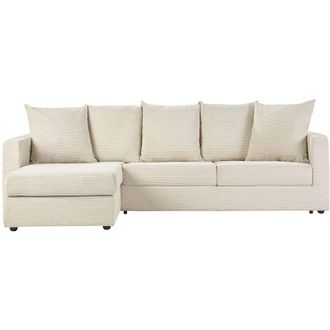 Miliboo Ecksofa linksseitig konvertibel 4 Sitzer in beige Rippenvelours mit 13 cm Matratze BACIO