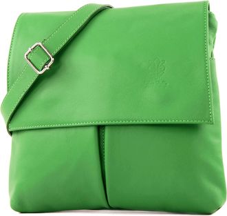 modamoda.de T63 Damen Nappaleder Umh&auml;ngetasche Schultertasche handmade in Italy, Farbe:Blattgr&uuml;n