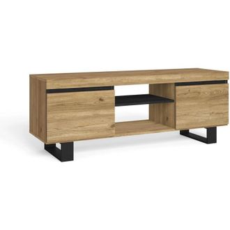 Skraut Home Skraut Home - TV-M&ouml;bel Mod.Natural Eiche/Schwarz, 2 T&uuml;ren und 2 Wohnungen, Wohnzimmer 140x40x53cm