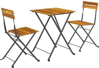 OUTSUNNY Ensemble bistrot de Jardin 3 pi&egrave;ces, Salon de Jardin ext&eacute;rieur 2 Personnes avec 2 chaises et Table Basse en Bois dacacia et Acier, mobilier de terrass