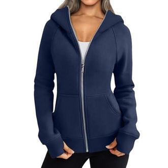Generic Sweatshirt Sherpa &agrave; capuche zipp&eacute; pour femme - Veste polaire surdimensionn&eacute;e pour lautomne et lhiver, bleu marine, XXL