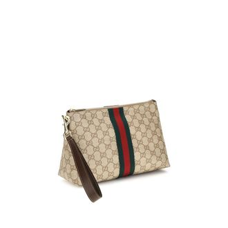 Gucci GG Canvas Web Stripe Clutch - Beige