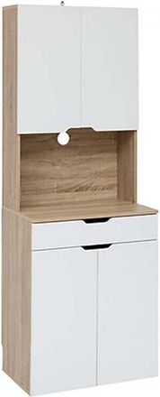 PEGANE Buffet de cuisine avec 2 placards et 1 tiroir, coloris ch&ecirc;ne/blanc - Longueur 60 x Profondeur 40 x Hauteur 170 cm