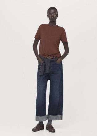 Mango Kurz&auml;rmliges Baumwoll-T-Shirt rotbraun - Damen - XXS - MANGO