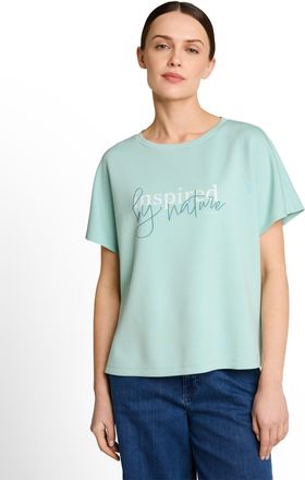 Tom Tailor T-Shirt TOM TAILOR, Damen, Gr. XXL, blau haze, Single Jersey, Obermaterial: 53% Modal, 40% Polyester, 7% Elasthan, bedruckt, loose fit normal, Rundhal