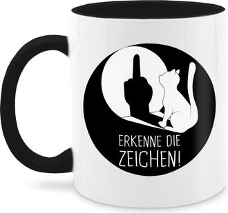 Shirtracer Tasse Tassen 325ml - Erkenne die Zeichen Katze - Winkelkatze Mittelfinger Stinkefinger Katzen - 325 ml - Schwarz - katzentassen geburtstagsgeschenk fü