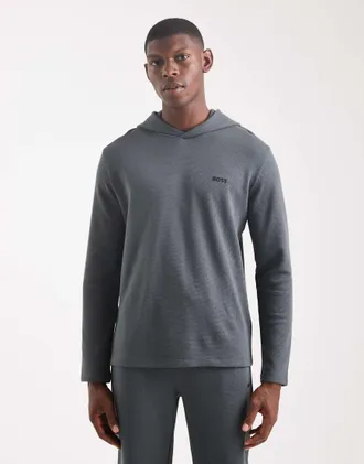 HUGO BOSS Sweat &agrave; capuche confort en tissu gaufr&eacute; - Vert moyen
