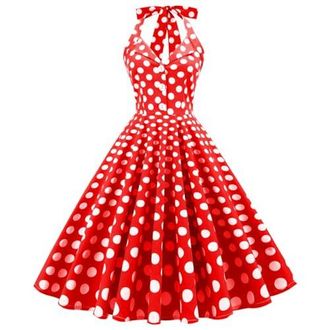 Generic Robe Vintage Années 50 Femme Retro Rockabilly Pin Up Élégante Robes sans Manche Dos Nu Décolleté en Coeur Polka Dot Trapèze Mariage Cocktail Soirée Fê