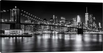 Posterlounge Skyline von New York bei Nacht I Leinwandbild von Melanie Viola 80 x 40 cm Schwarz-Wei&szlig; Wandbilder Wanddeko