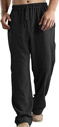 Generic Pantalon d&eacute;t&eacute; long en lin pour homme - Pantalon de plage avec cordon de serrage - Pantalon de loisirs l&eacute;ger - Pantalon de travail a&eacute;r&eacute; - Coupe droite 