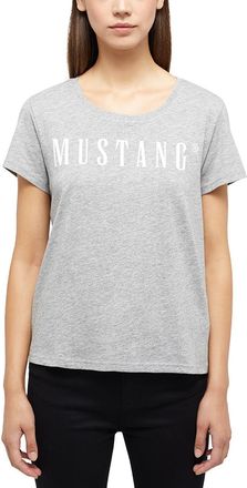 Mustang Jeans Damen T-Shirt ALMA - Regular Fit - XS S M L XL Weiss Schwarz Blau Grau, Größe:M, Farbe:Mid Grey Mélange 4140