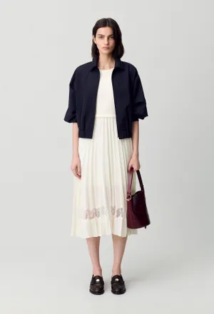 Claudie Pierlot Robe midi Twist bi-matière ivoire