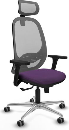 Piqueras y Crespo Schreibtischstuhl mit 3D-Armen, h&ouml;henverstellbare Lendenwirbelst&uuml;tze und h&ouml;henverstellbares Kopfteil, Grau/Violett