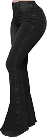 Onsoyours Flared Bootcut Jean pour Femme Taille Haute Stretch Vintage Slim Couleur Unie Jeans Pantalon en Denim A Noir XL
