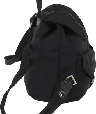 Prada unisex, Pre-owned, Noir, Taille: ONE Size Sac &agrave; dos Pre-owned Vintage en nylon avec cordon de serrage et poche &agrave; rabat