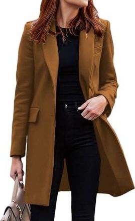 Generic Blazer Femme pour Le Travail, Veste décontractée à Manches Longues et Ouverte sur Le Devant, Style Blazer à Revers et Boutons