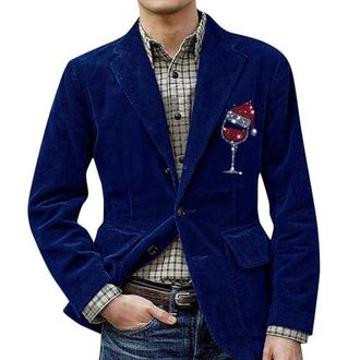 Generic Blazer de Noël pour homme avec col à revers et fermeture à bouton, blazer simple boutonnage avec poches plaquées et impression en verre pour les loisi