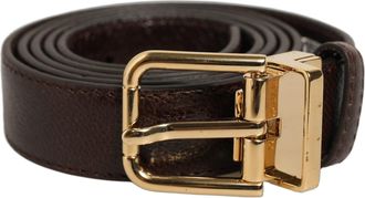 Dolce & Gabbana Calf Leather with Gold-Tone Buckle Belt - Brown