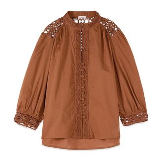 Oltre Baumwollbluse mit Makramee-Eins&auml;tzen - - Blouses & Shirts - Damen - Braun - XL