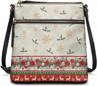 Coloranimal Sac &agrave; bandouli&egrave;re pour femme en cuir avec fermeture &eacute;clair sur le th&egrave;me de No&euml;l, Poinsettia &eacute;lan de No&euml;l