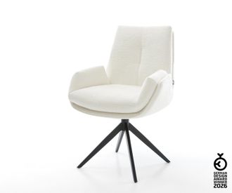 DELIFE Drehstuhl Clea-Flex Boucl&eacute; Soft Beige Kreuzgestell breit Schwarz 360&deg; drehbar Wippfunktion, Esszimmerst&uuml;hle