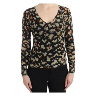 Roberto Cavalli Eleganter Multicolor Wollpullover mit V-Ausschnitt - - Knitwear - Damen - Mehrfarbig - S