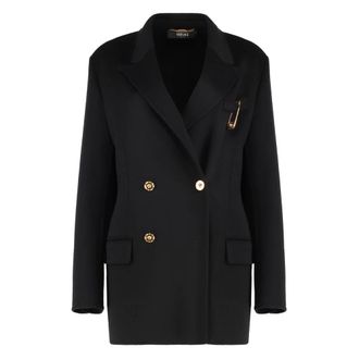 Versace Kaschmir-Mix Doppelreihiger Blazer - - Coats - Damen - Schwarzk - M